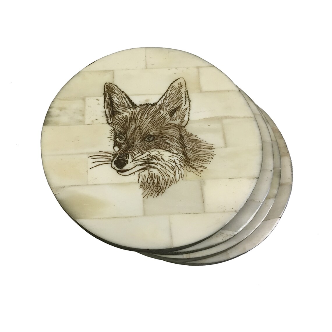 Fox Head Scrimshaw Bone Coasters set of 4 - Etsy
