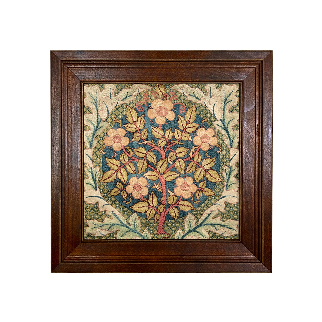 William Morris Flowering Rose Wreath Embroidery 10x10" Framed Print - Etsy