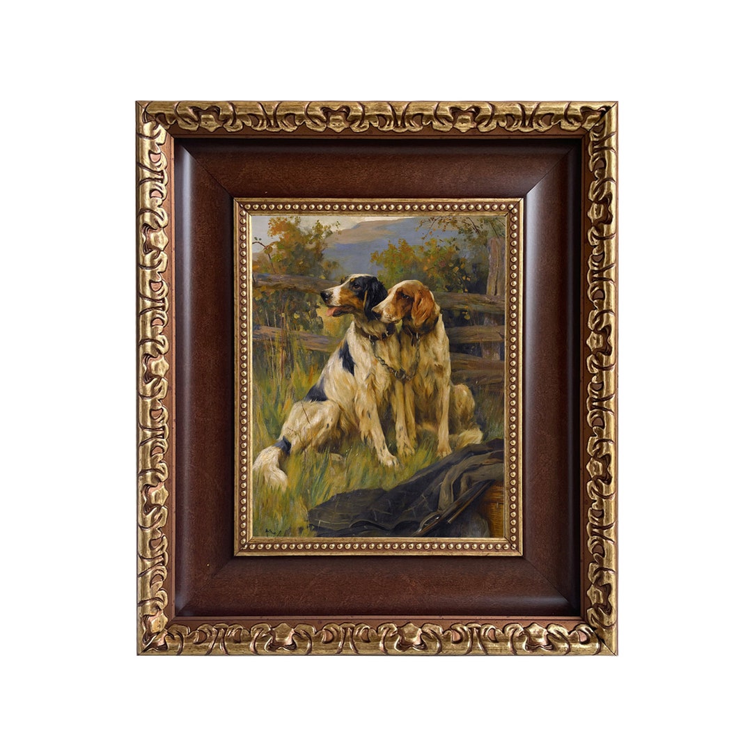 Framed Gun Dog Oil Painting Print, Arthur Wardle, Vintage Hunting Lodge ...