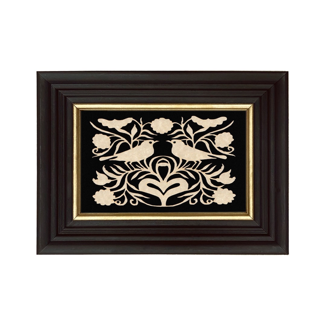 Framed Robins and Flowers “lovebirds” Scherenschnitte, German Paper Cut ...
