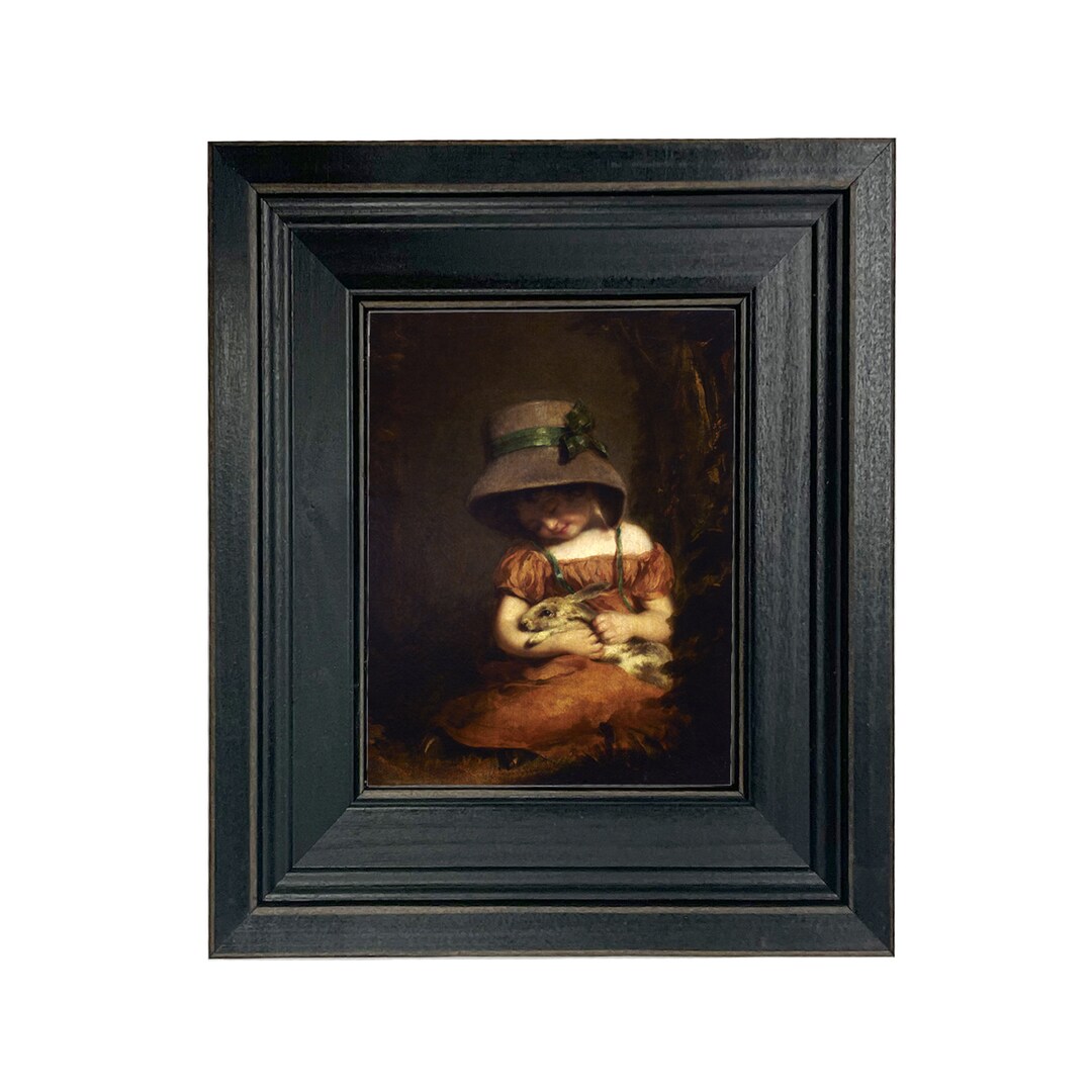 Girl With Rabbit Framed Oil Painting Print on Canvas, Spring Wall Art ...