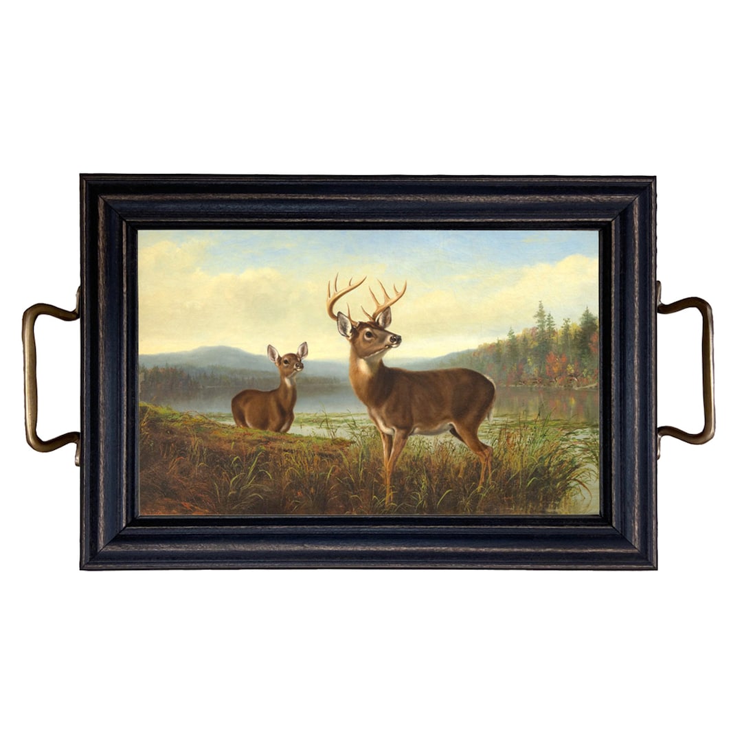 Deer on the Alert Decorative Tray With Brass Handles, Cabin Decor ...