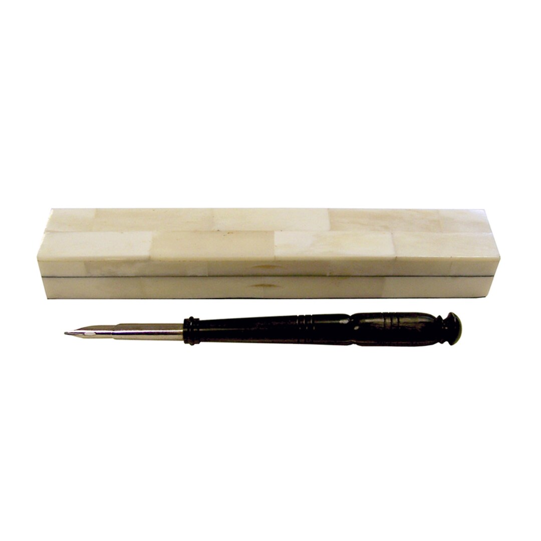 Antique Style Bone Pen Box With Black Horn Nib Pen - Etsy