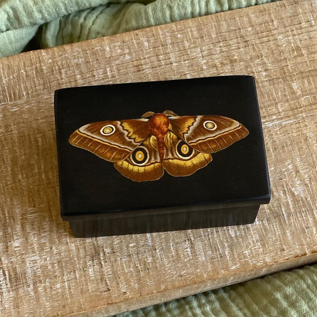 3" Emperor Moth Black Soap Stone Jewelry Box, Small Jewelry Box ...