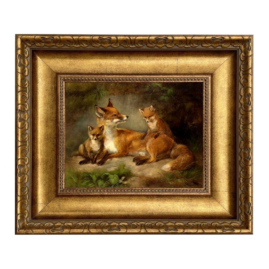 Family of Foxes Framed Canvas Print, Cabin Decor, Vintage Fox Print - Etsy