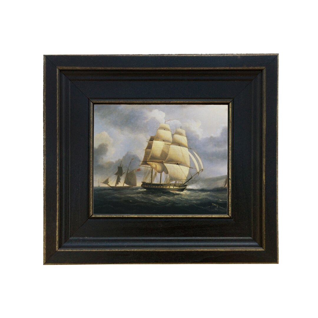 American Frigate in the Channel Framed Oil Painting Print on Canvas in ...