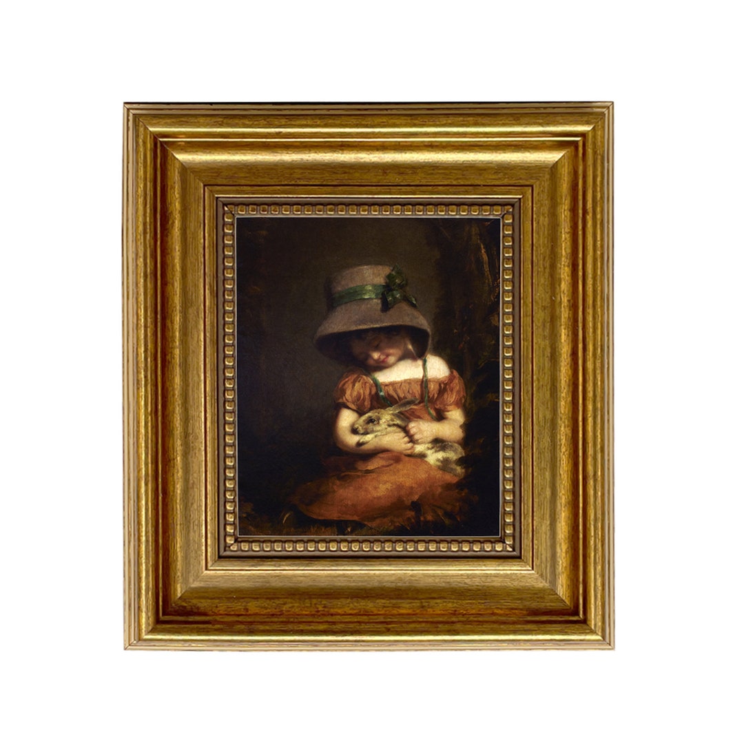 Girl With Rabbit Framed Oil Painting Print on Canvas, Girl in Bonnet ...