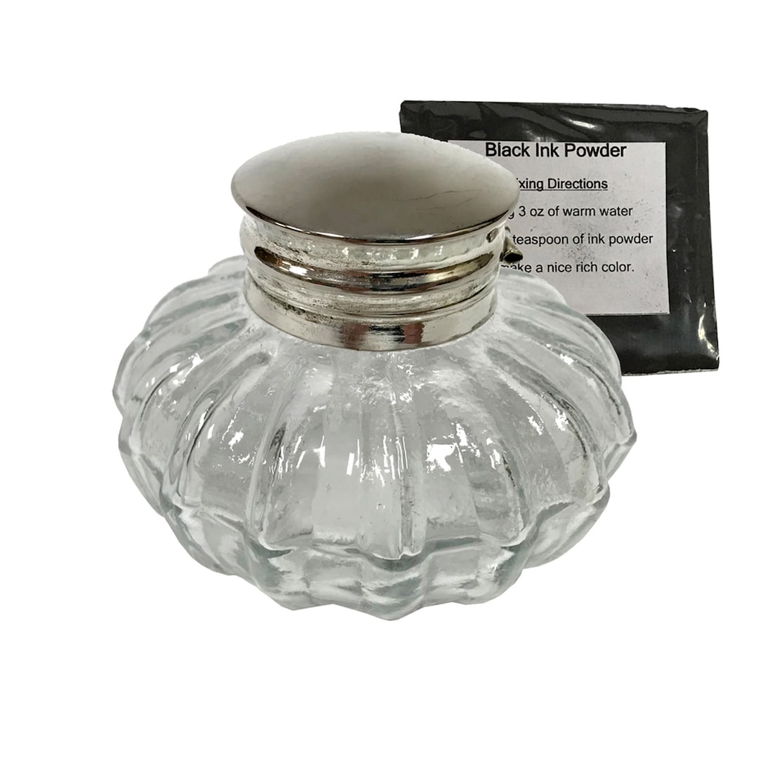 3" Clear Swirl Thick Glass Inkwell With Ink- Antique Vintage Style - Etsy