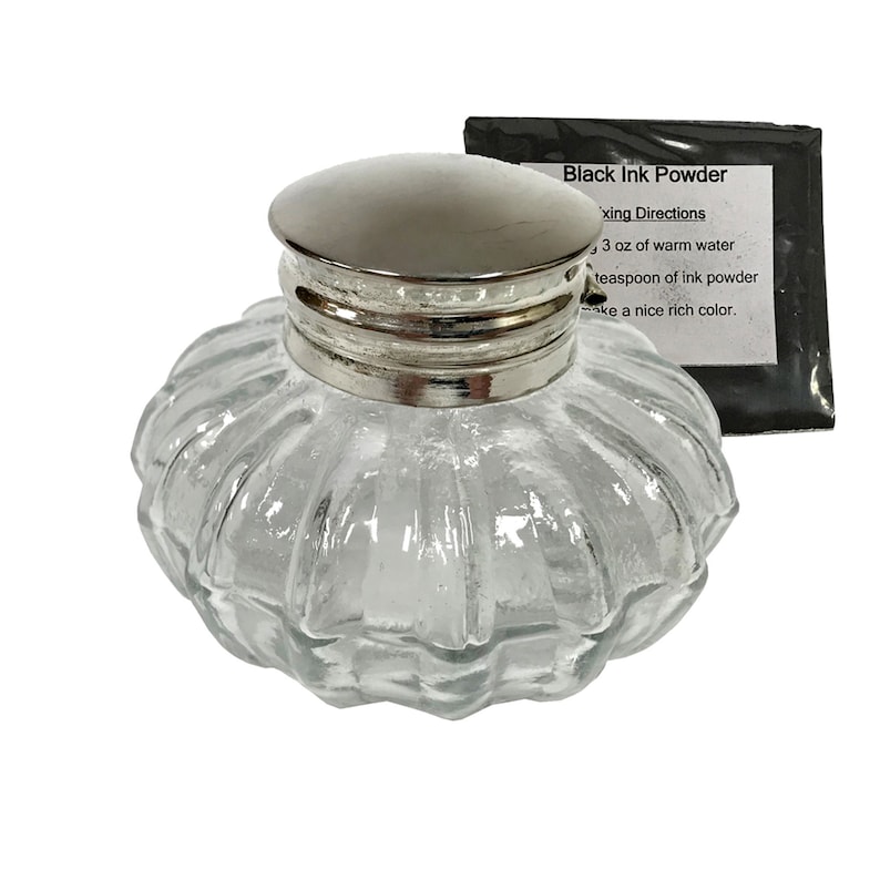 Clear Swirl Inkwell With Ink Powder, Thick Glass, Antique Reproduction ...