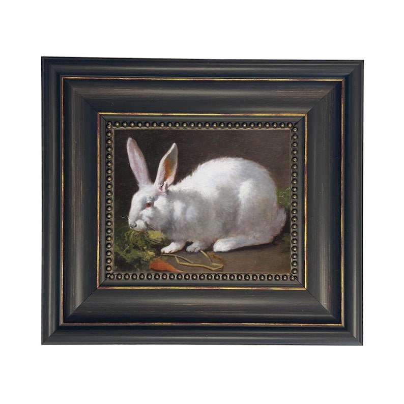 Framed White Rabbit Oil Painting Print, Vintage Easter Wall Art, Spring ...