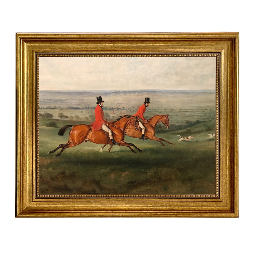 Across the Meadow Framed Oil Painting Print on Canvas, Fox Hunt Scene ...