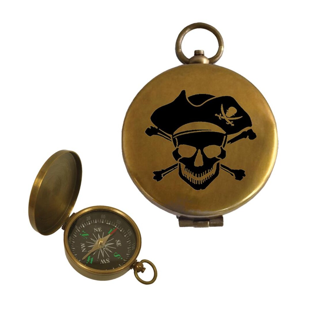 Antiqued Brass Pirate Compass: Skull & Crossbones, Nautical Decor (1-3/ ...
