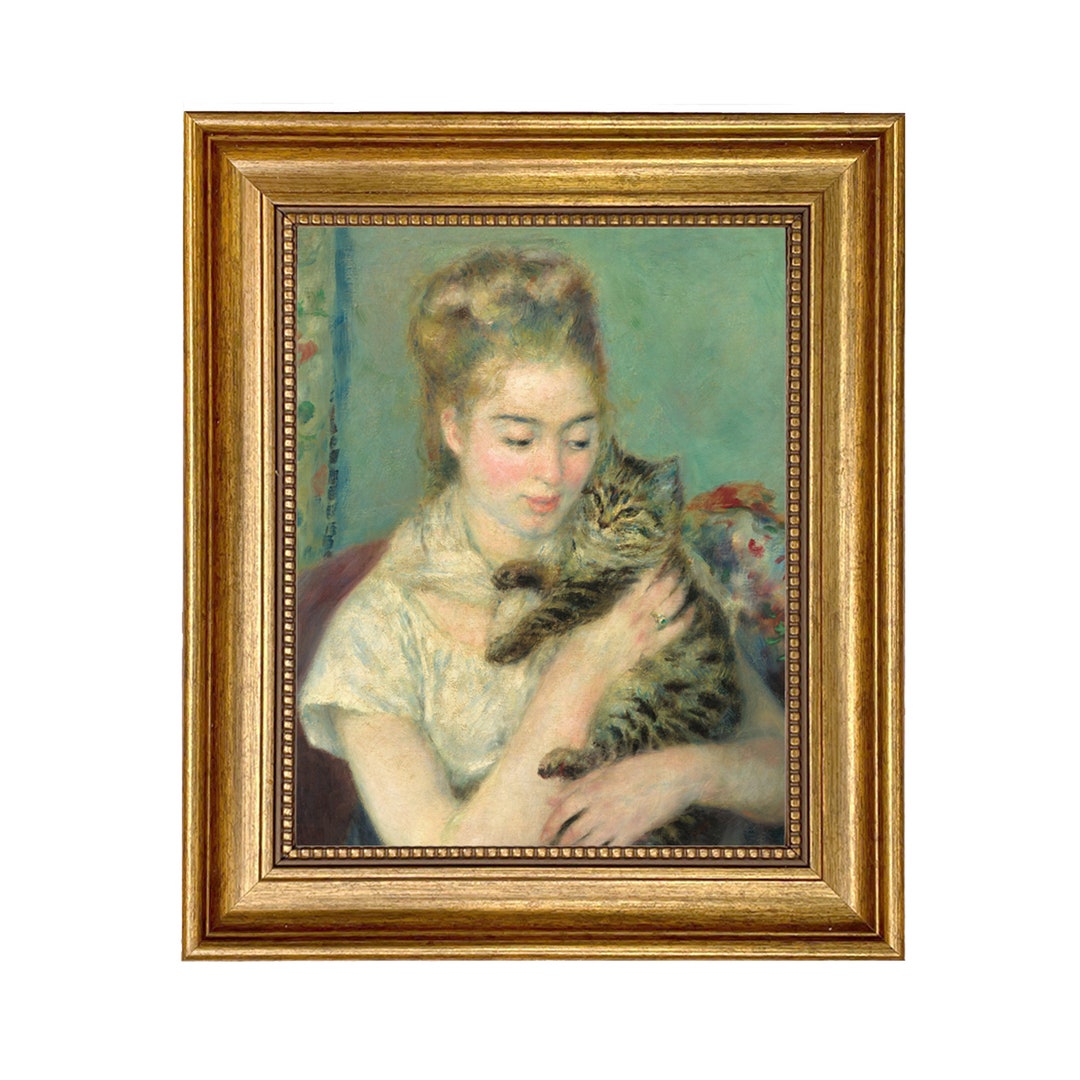 Woman With Cat by Renoir Oil Painting Print on Canvas in Antiqued Gold ...