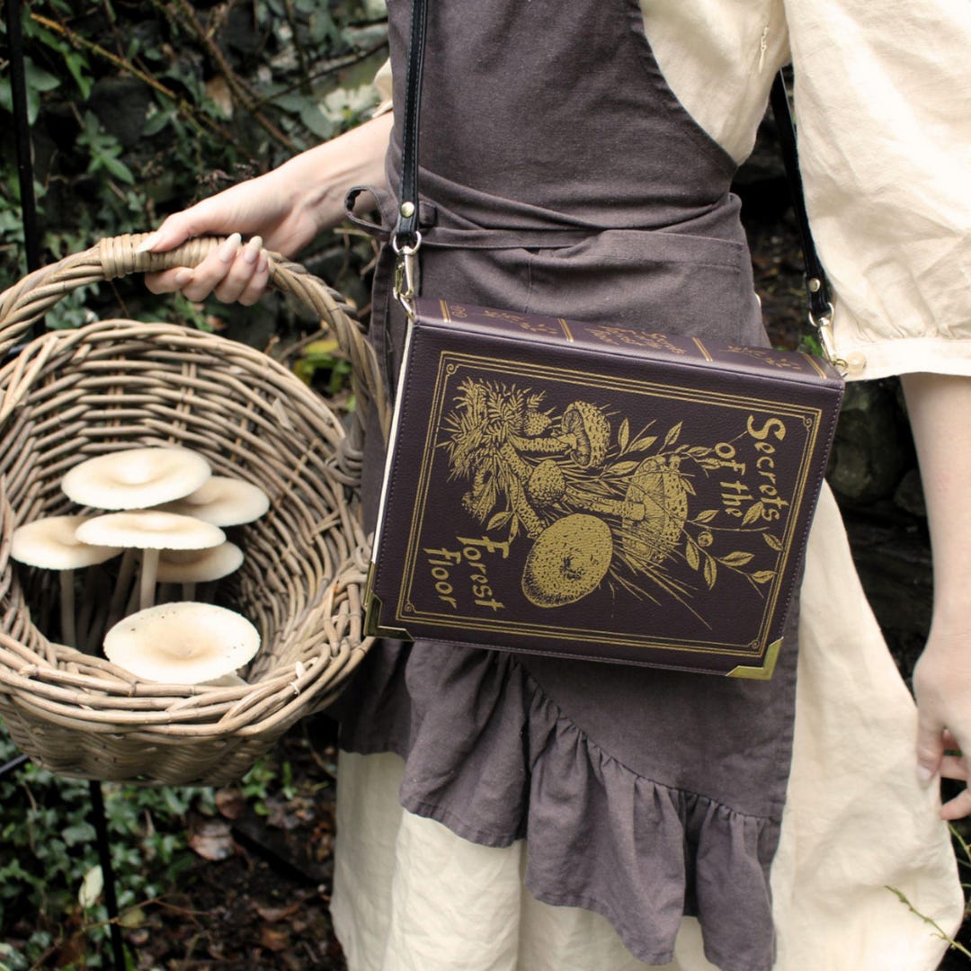 Luxury Gold Foiled Mushroom Book Handbag, Forest Floor Vegan Leather ...