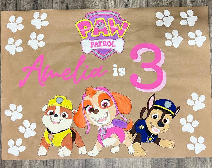 Hand Painted Birthday Banner, Birthday Banner, Party Banner, Paw Patrol ...