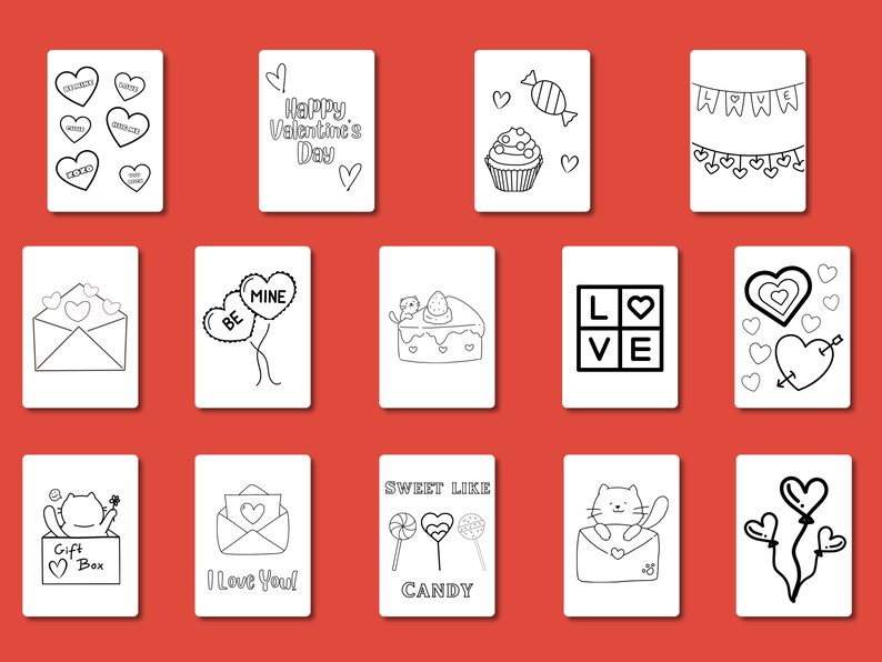 Valentine's Day Coloring Pages SVG Set - Instant Download - Valentine's ...