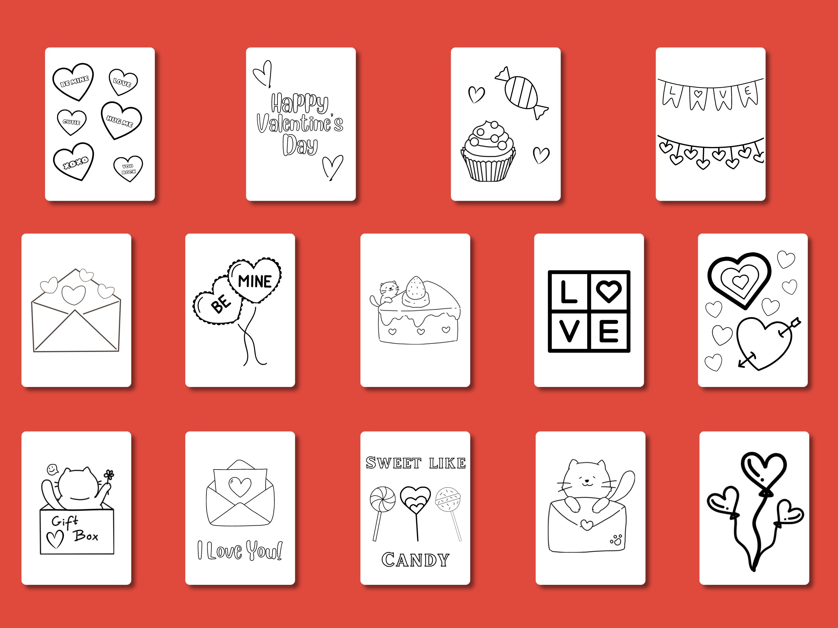 Valentine's Day Coloring Pages SVG Set - Instant Download - Valentine's ...