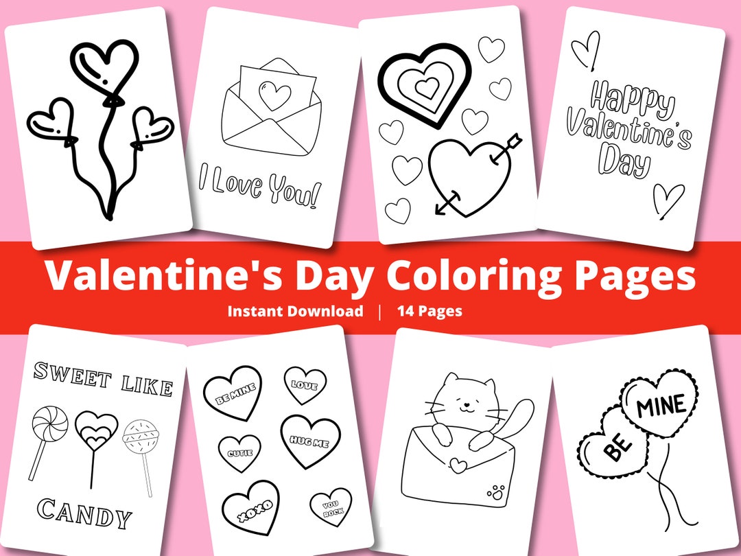 Valentine's Day Coloring Pages SVG Set - Instant Download - Valentine's ...