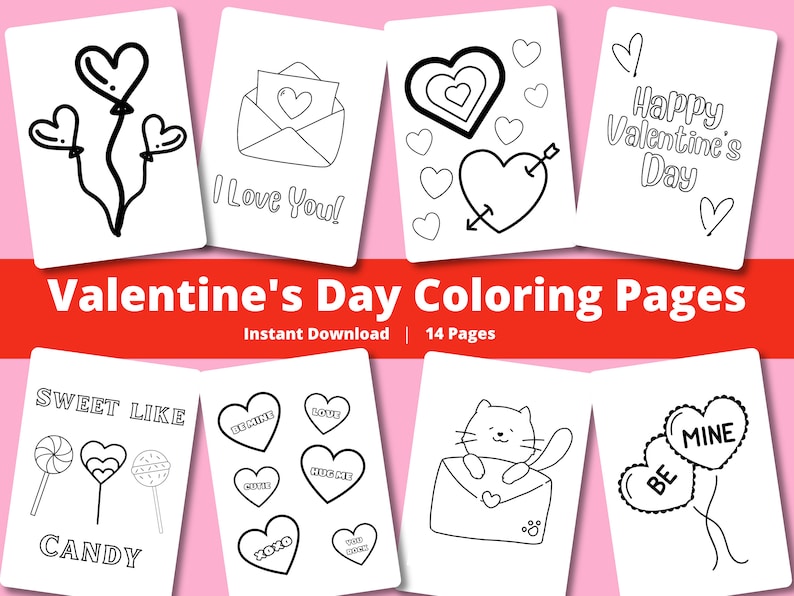 Valentine's Day Coloring Pages SVG Set - Instant Download - Valentine's ...