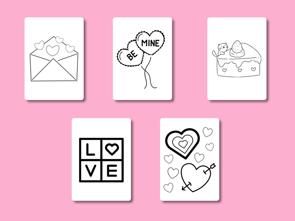 Valentine's Day Coloring Pages SVG Set - Instant Download - Valentine's ...