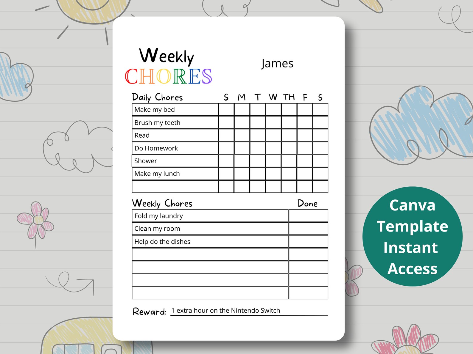 Chore Chart Canva Template for Kids, Kids Chores, Kids Chore Chart ...