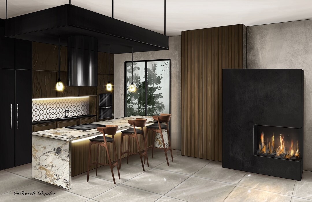 Hand-drawn Rendering/ Interior Design / Interior Sketch/ Visualization ...