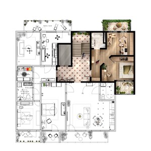 Floor Plan Hand-drawn Rendering /original Hand-drawn Rendering Floor ...