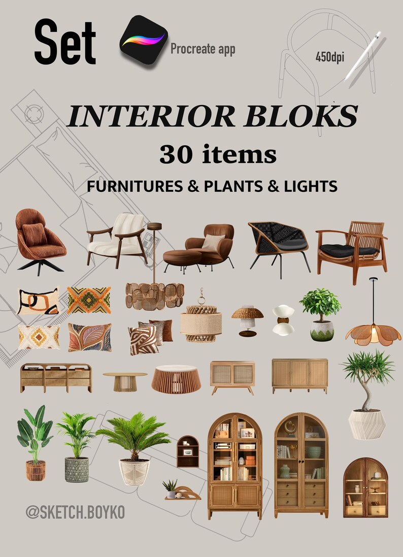 Procreate Interior Furniture Blocks Pack - Creative Design Elements - Etsy