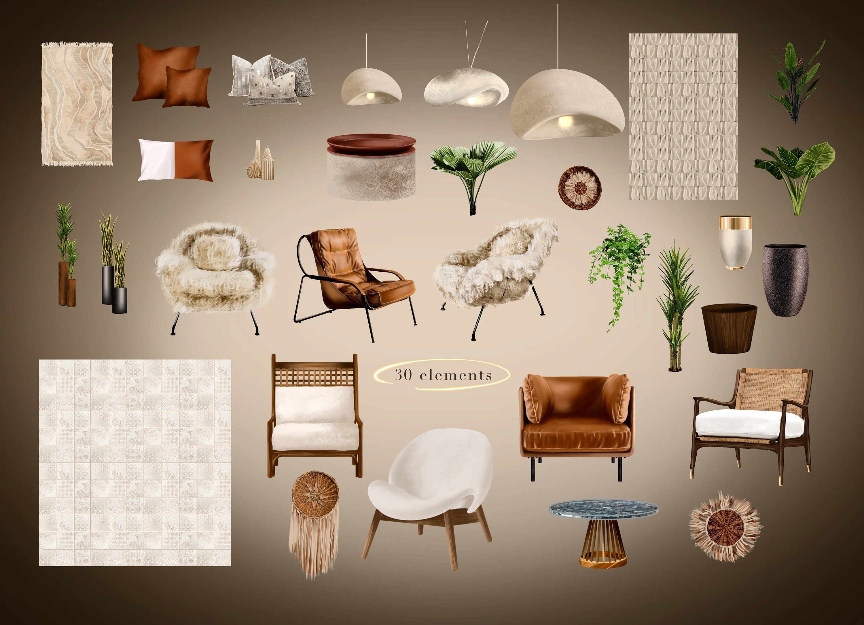 Interior Furniture Blocks Procreate / Furniture Sets/ Flowers Set ...
