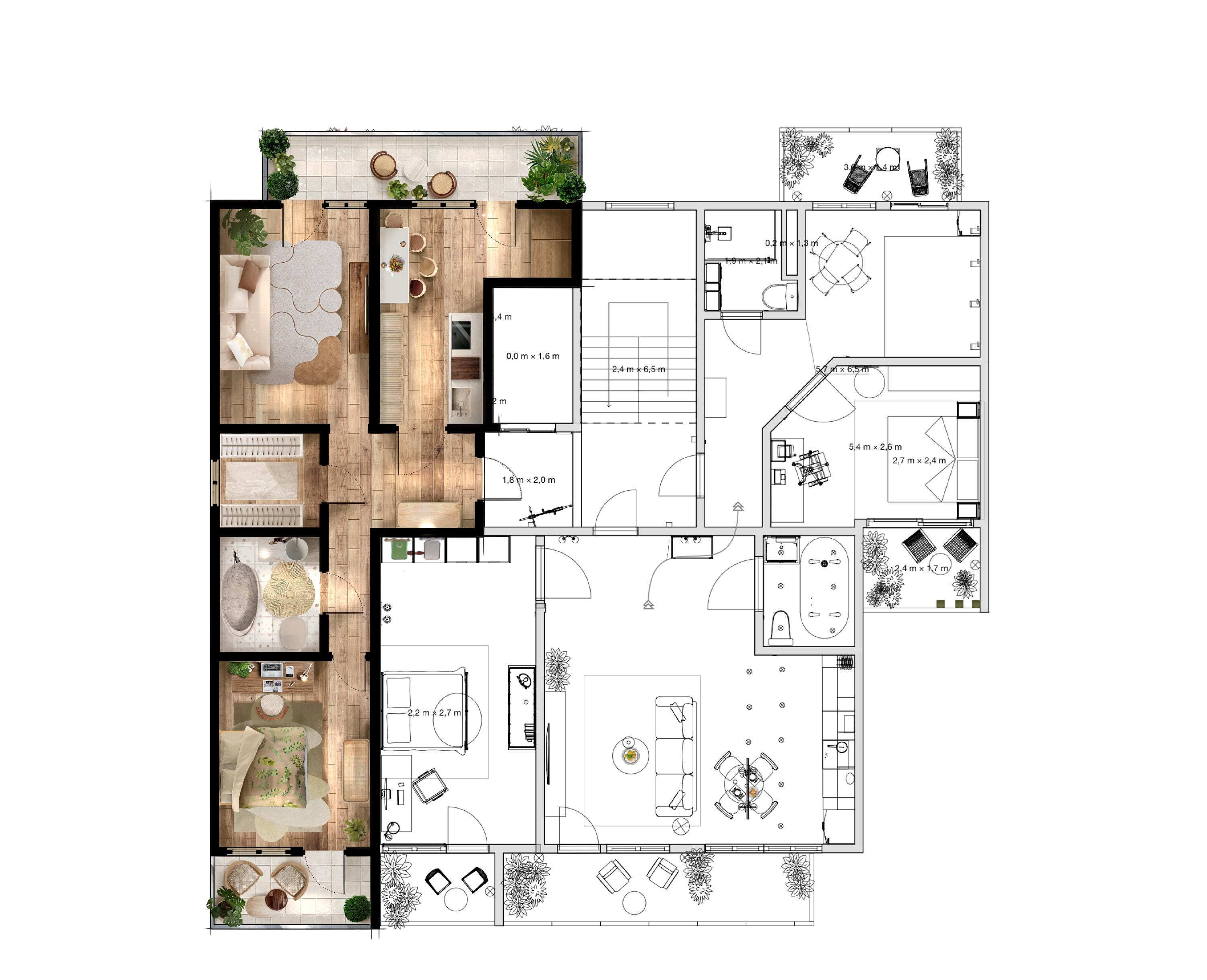 Floor Plan Hand-drawn Rendering /original Hand-drawn Rendering Floor ...