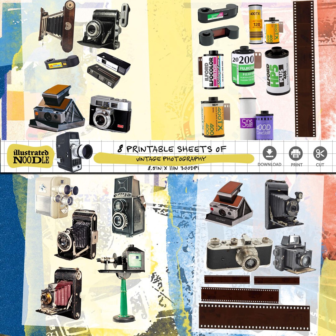 Vintage Cameras, Say Cheese! 8 Printable Pages of Vintage Camera, Film ...