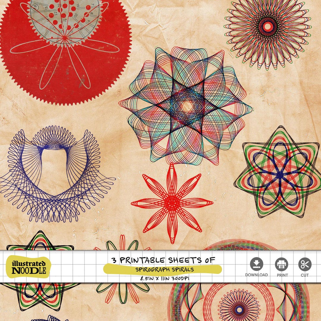 Printable Ephemera | Spirograph Spirals | 3 Sheets - Etsy
