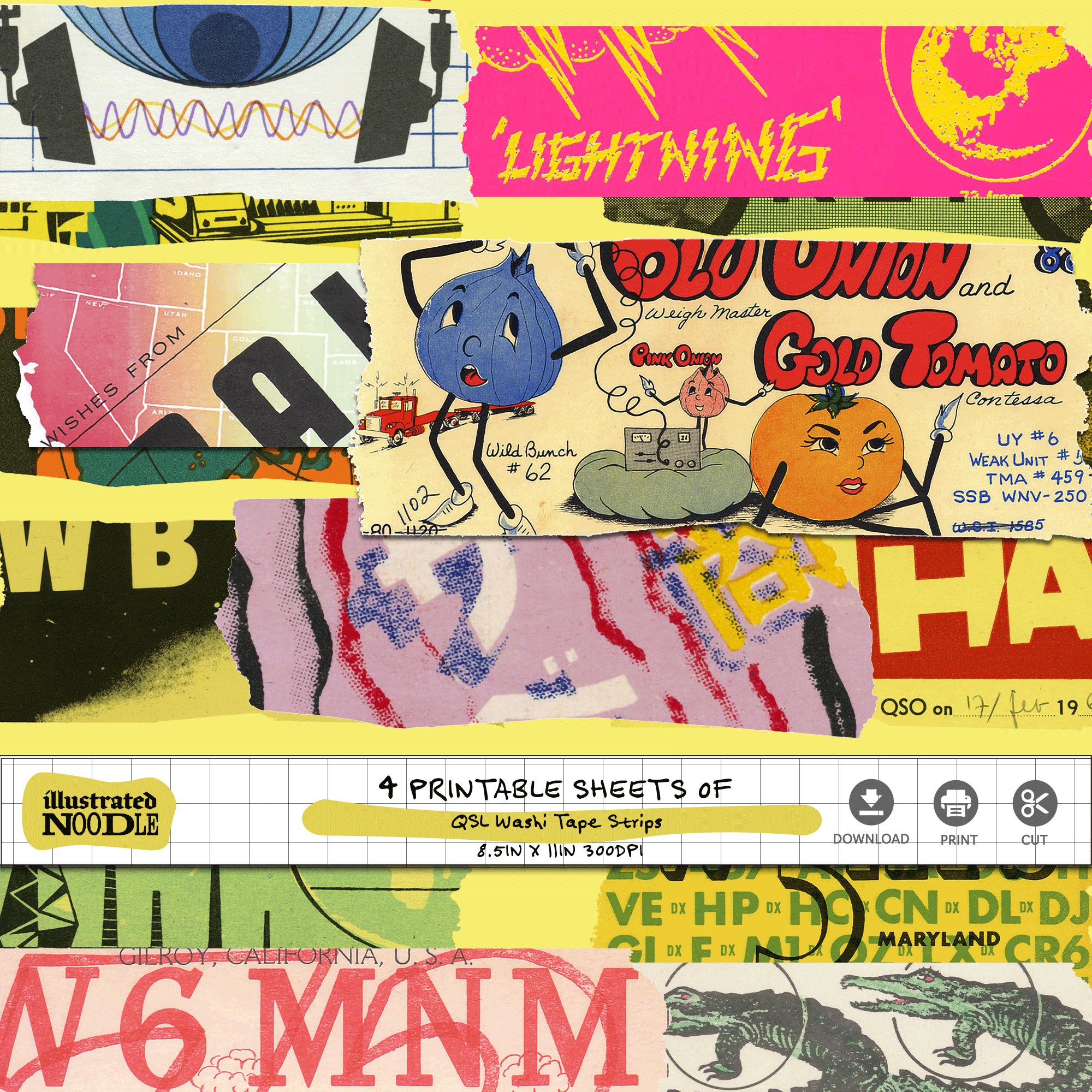 4 Printable Sheets of QSL (ham Radio) Washi Tape for Collage, Decoupage ...