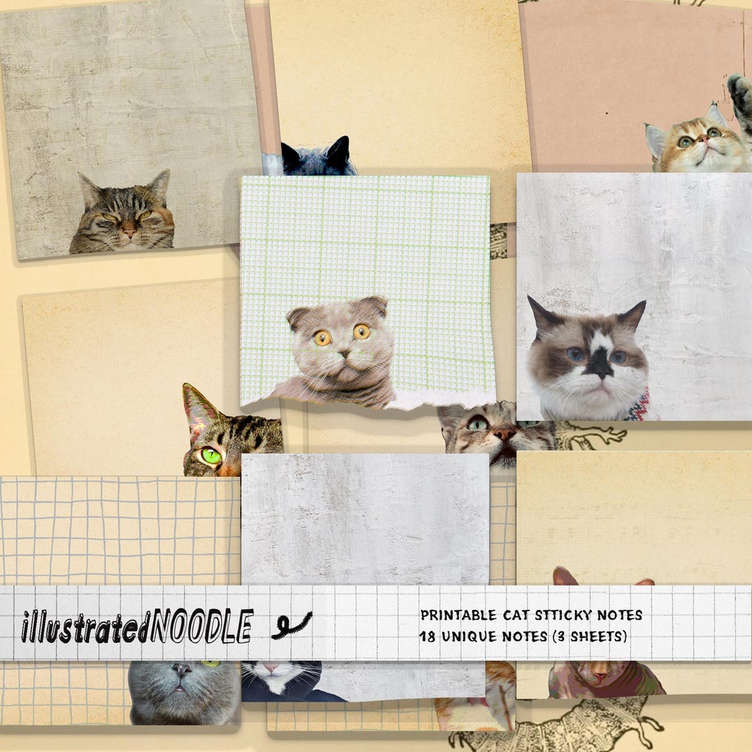 Printable Kitty Cat Sticky Notes Digital Download - Etsy