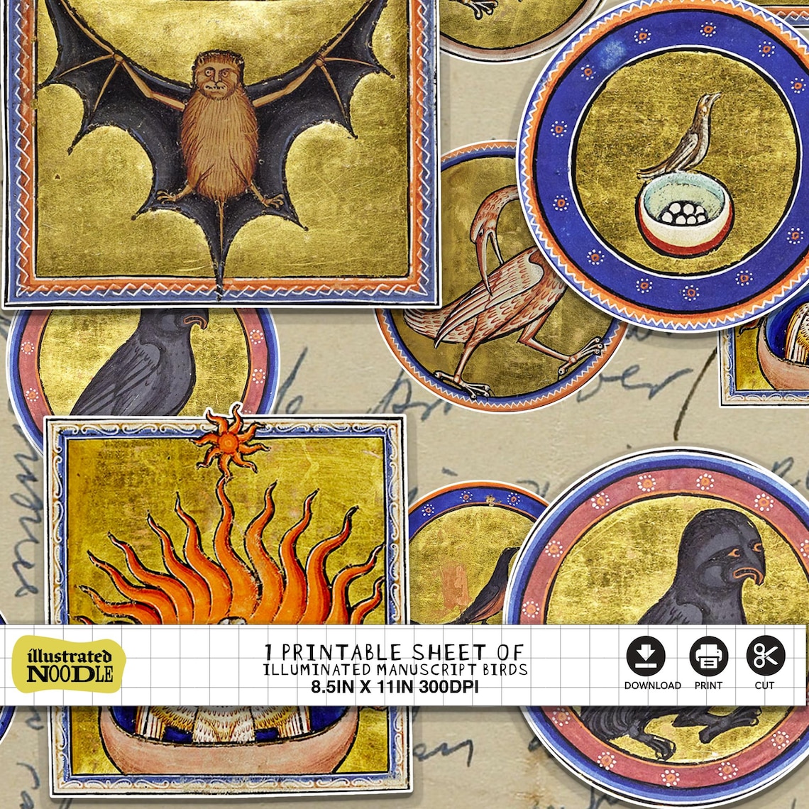 Illuminated Manuscript Birds- Printable Ephemera - Etsy