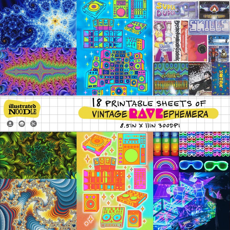 18-printable Sheets of 90s Club Kid Rave Ephemera for Scrapbooks, Junk ...