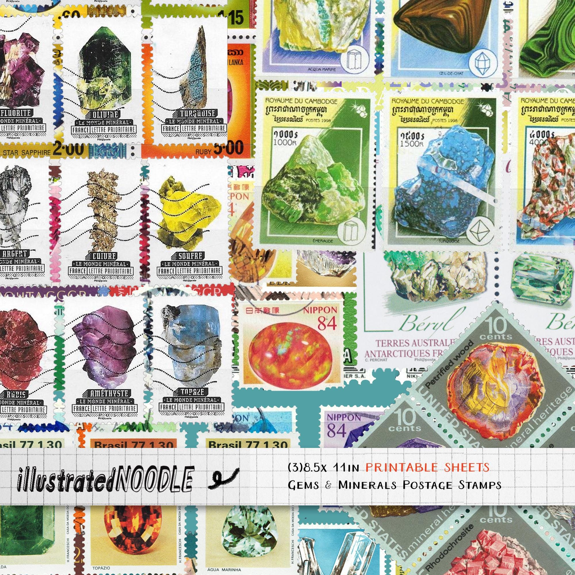 Vintage Gem and Mineral Postage Stamps – Printable Ephemera - Etsy