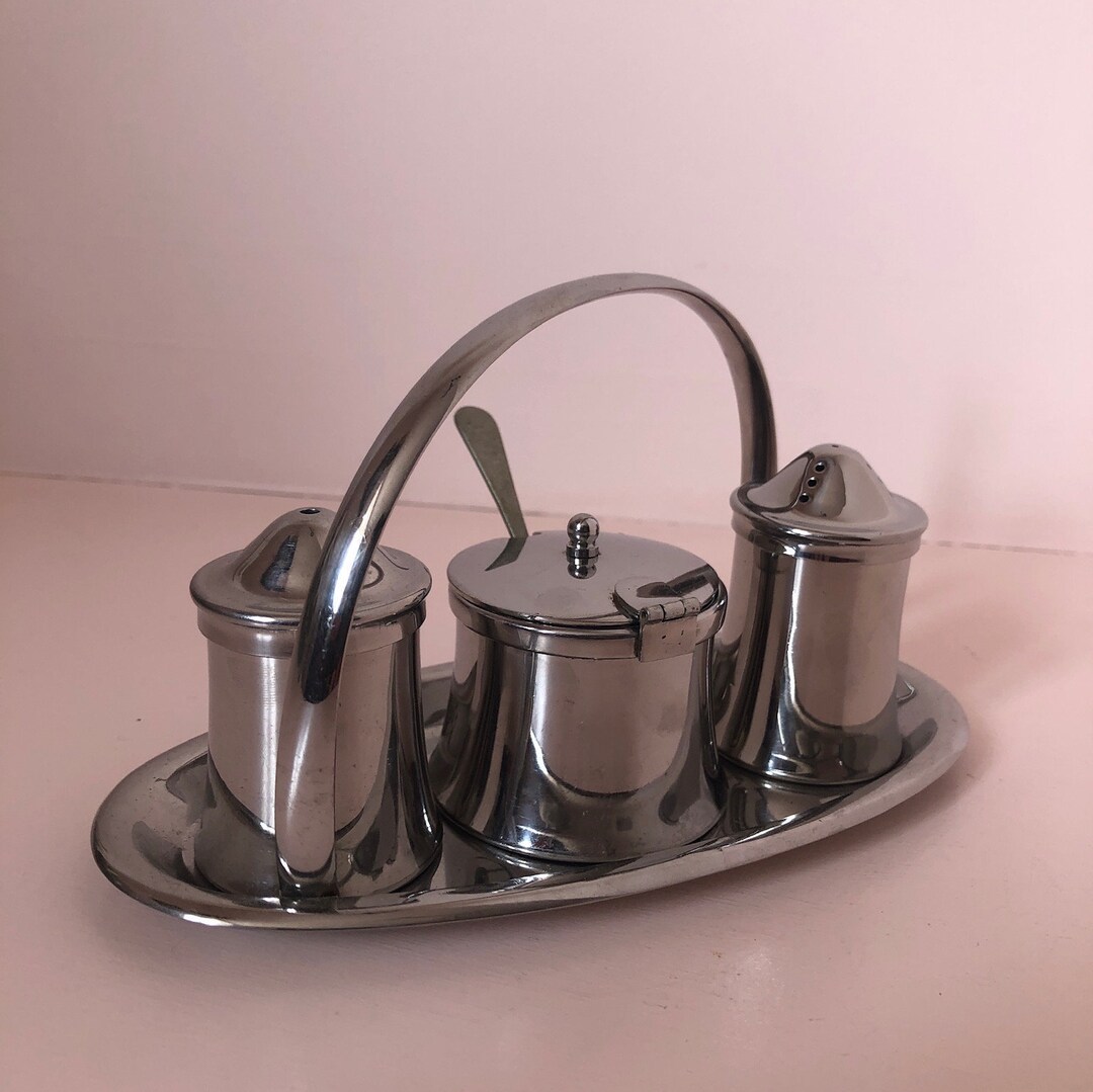 Old Hall Stainless Steel Condiment Set on Oval Tray With Flat Handle - Etsy