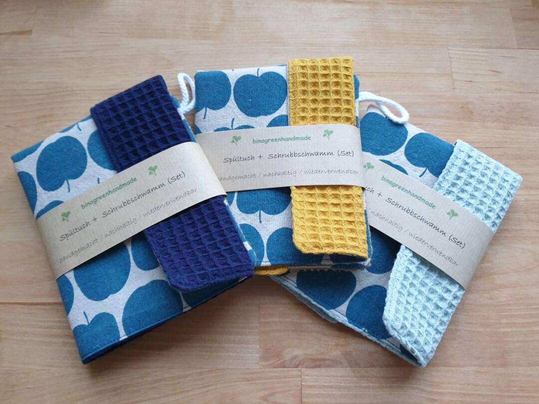 Dishwashing Set With Dishcloth and Jute Scrubbing Sponge: Washable ...