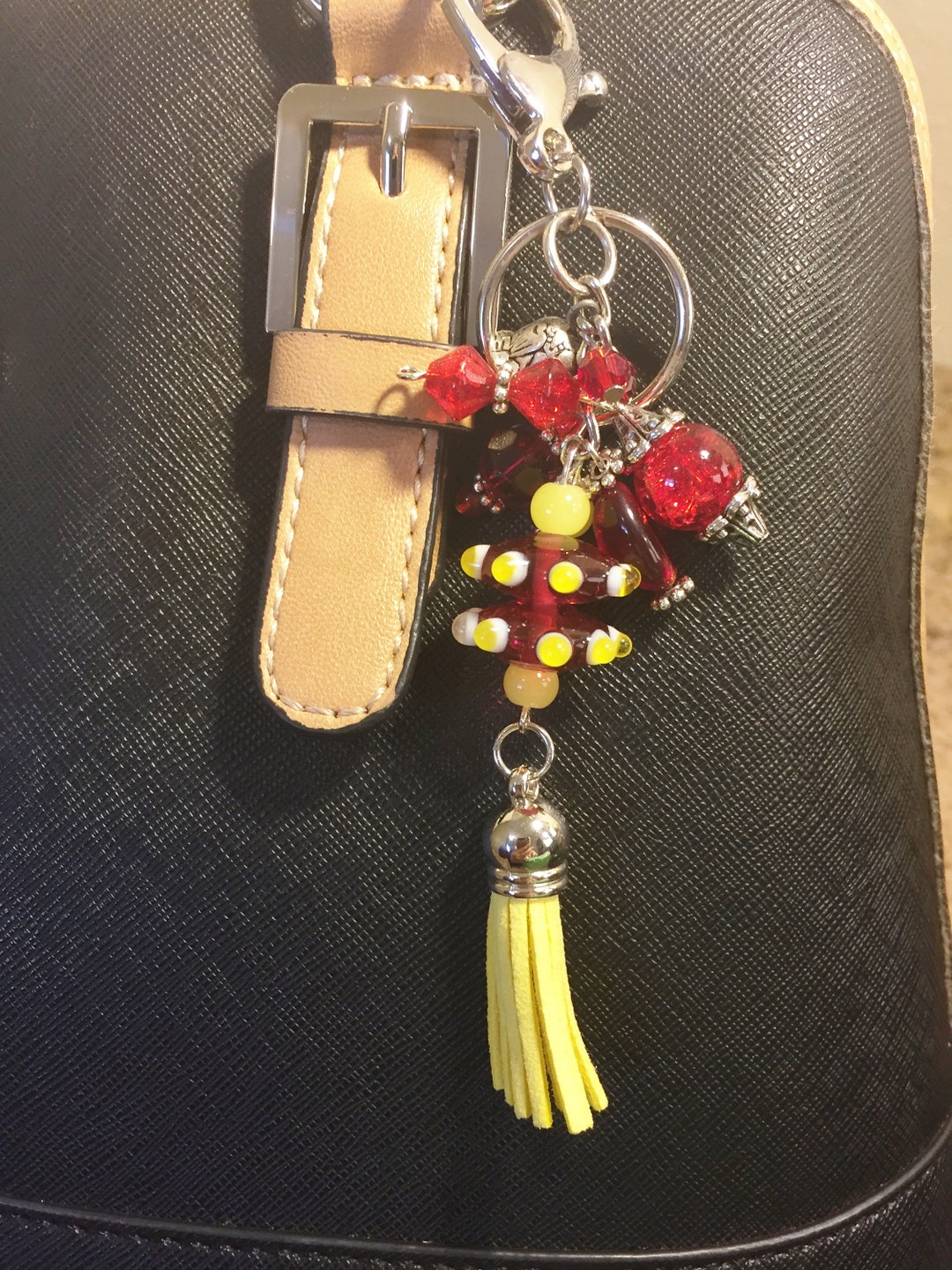 Red and Yellow Key Chain With Large Lobster Claw - Etsy