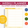 EDITABLE Weekly Planner, Printable Excel Weekly Planner Template ...