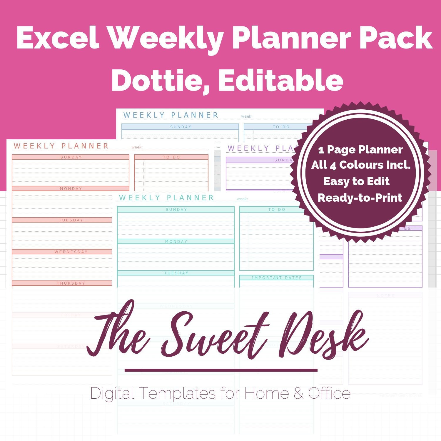 EDITABLE Weekly Planner Printable Excel Weekly Planner | Etsy