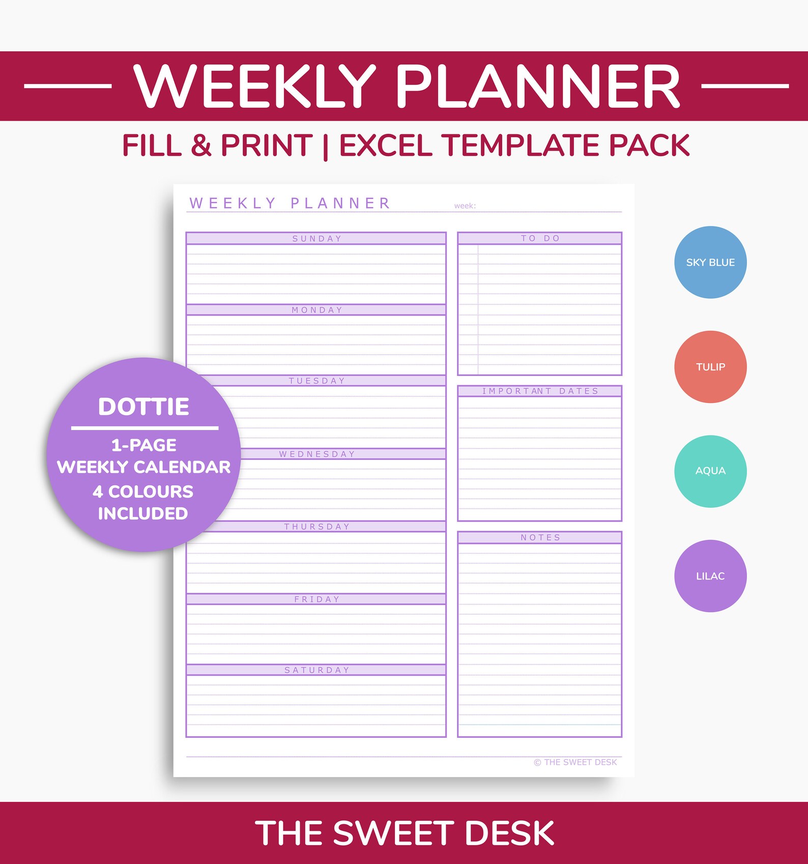 EDITABLE Weekly Planner, Printable Excel Weekly Planner Template ...