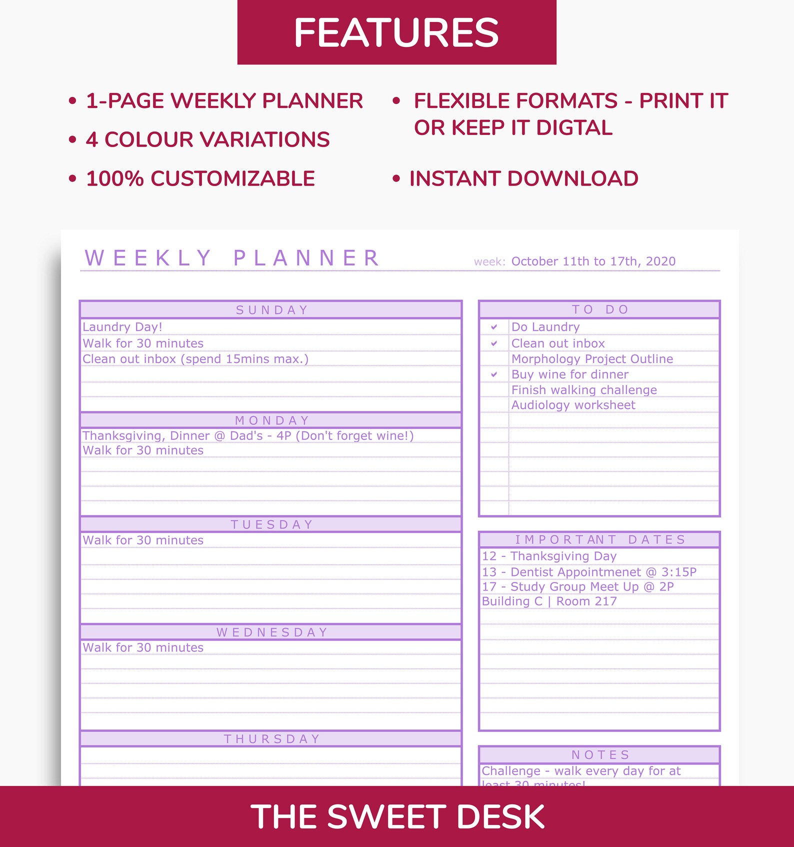 EDITABLE Weekly Planner, Printable Excel Weekly Planner Template ...