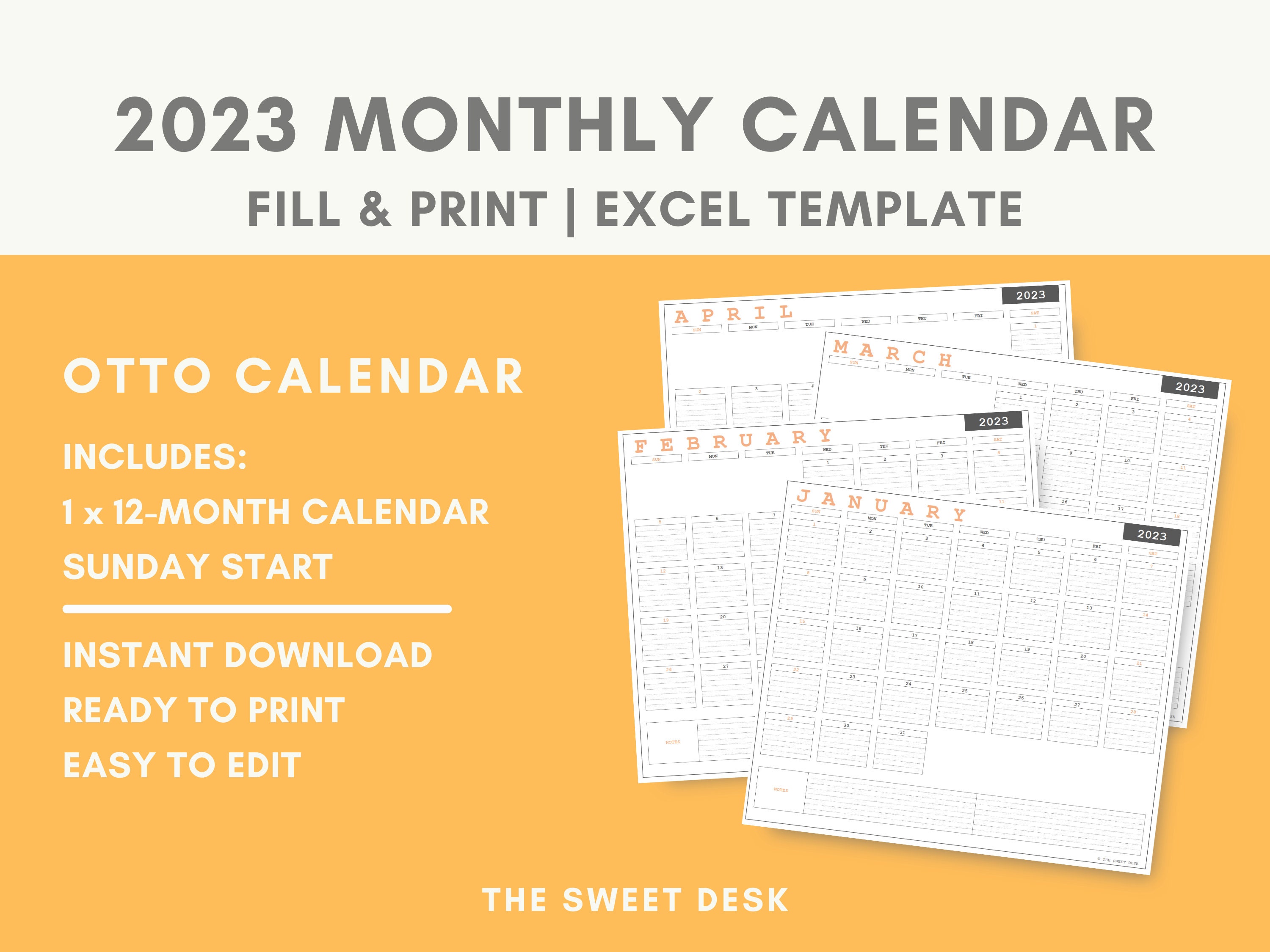 12 Month Calendar Template Excel