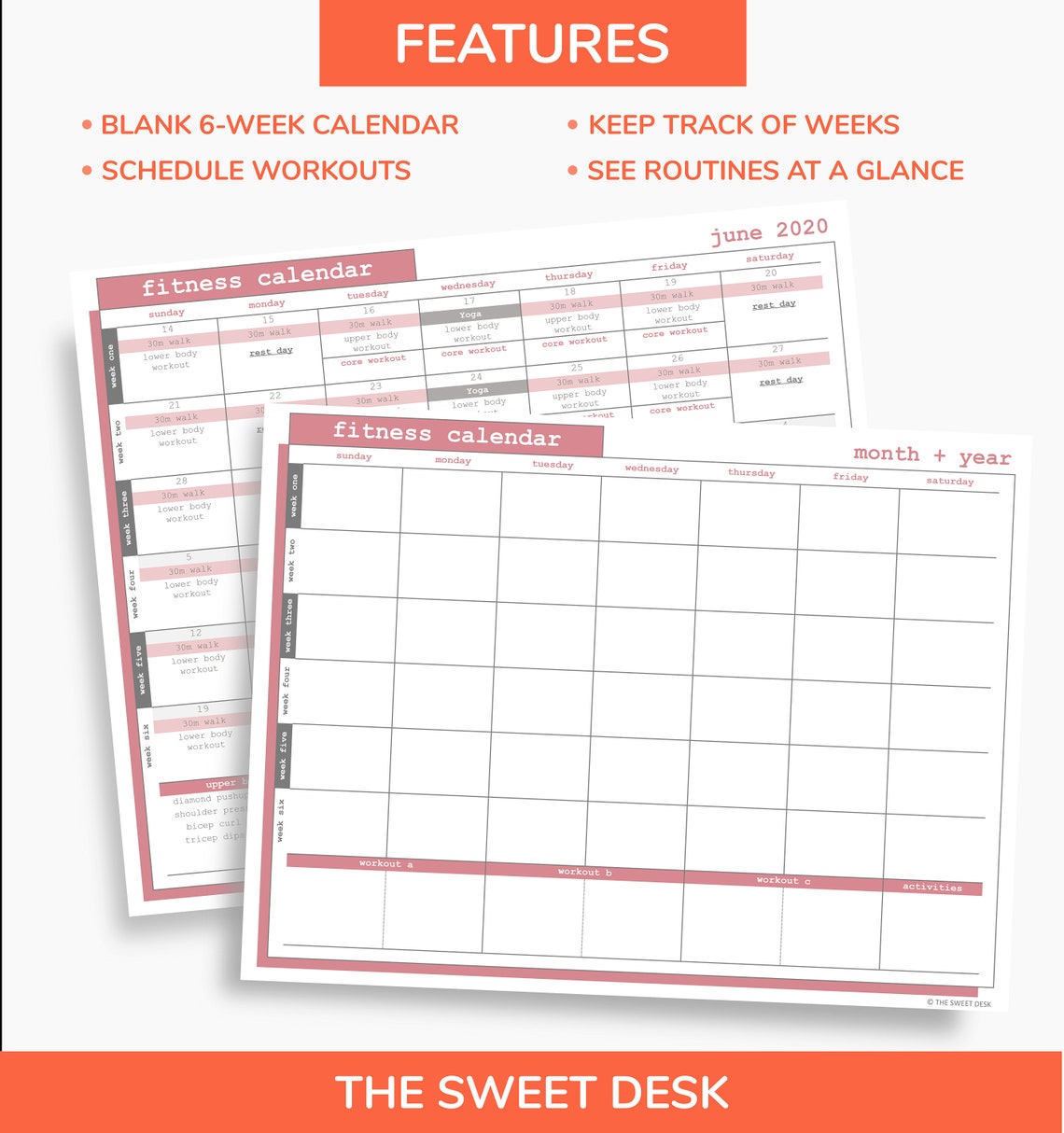 Workout Calendar Printable | Weekly Schedule Planner | at Home Workout ...