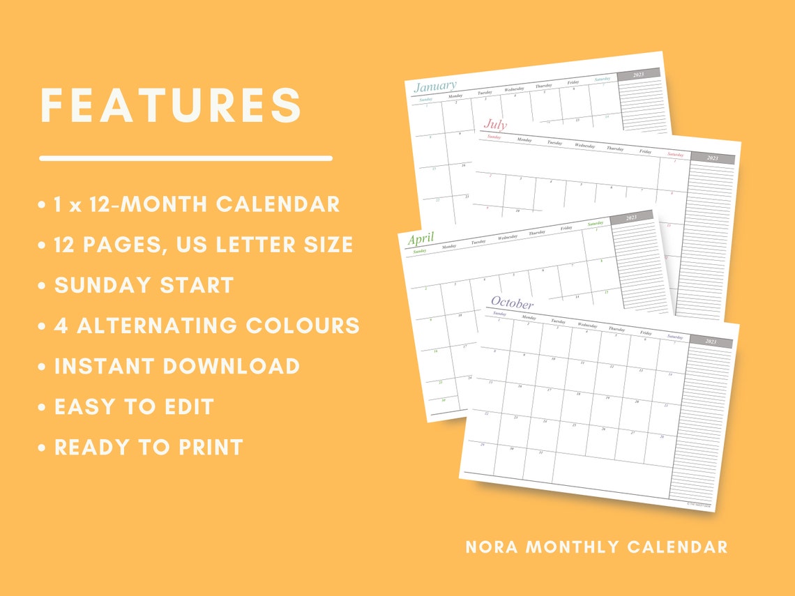 Minimalist Calendar 2023 PRINTABLE Sunday Start Excel - Etsy
