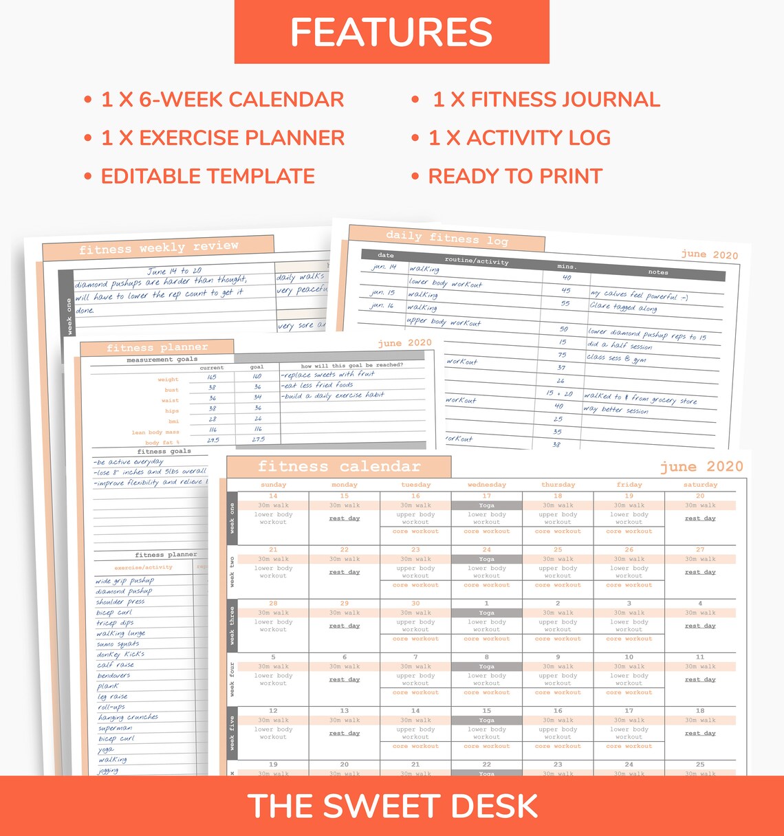 PRINTABLE Excel Fitness Calendar Fitness Planner Weekly | Etsy