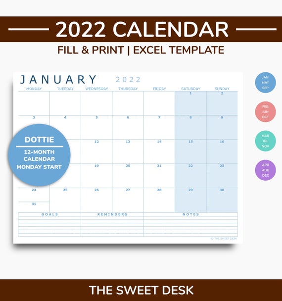 Ms Excel Calendar Template 2022
