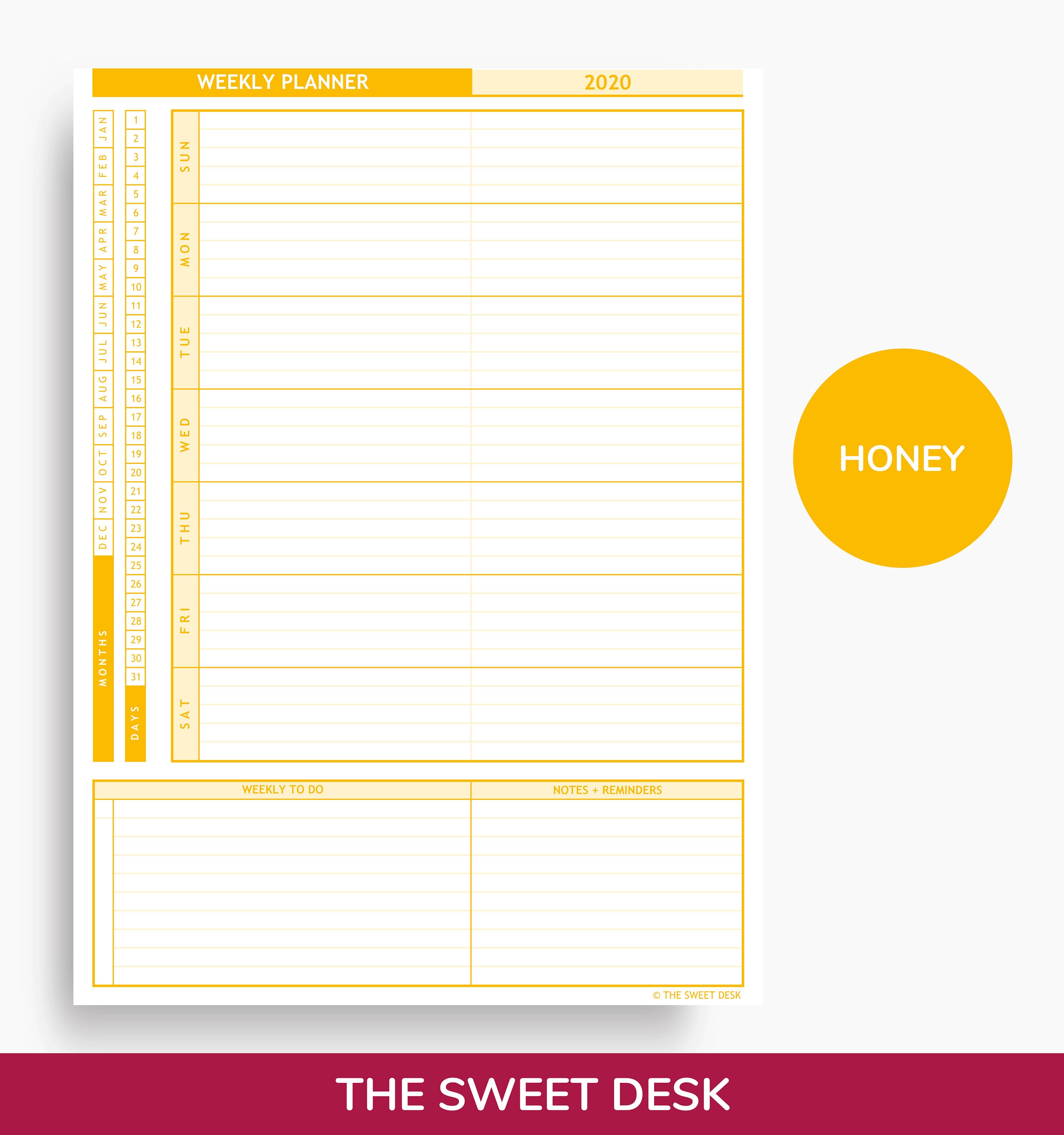 Editable Weekly Planner | Excel Template | Printable Weekly Calendar ...